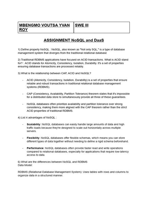 Assignment Nosql And Daas Pdf No Sql Databases