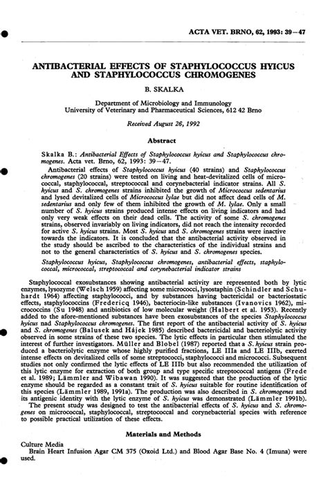 Pdf Antibacterial Effects Of Staphylococcus Hyicus And Staphylococcus Chromogenes