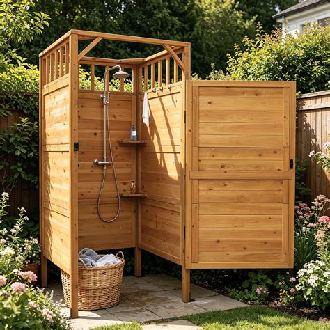 Cedar Outdoor Shower Enclosure With Lockable Door Veikous