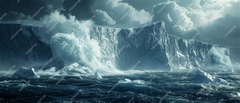Premium Photo A Glacier Calving Into The Ocean Causing Large Waves And Icebergs