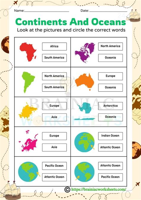 Continents And Oceans Vocabulary Class 3 Gk Worksheet Brainiac Worksheets