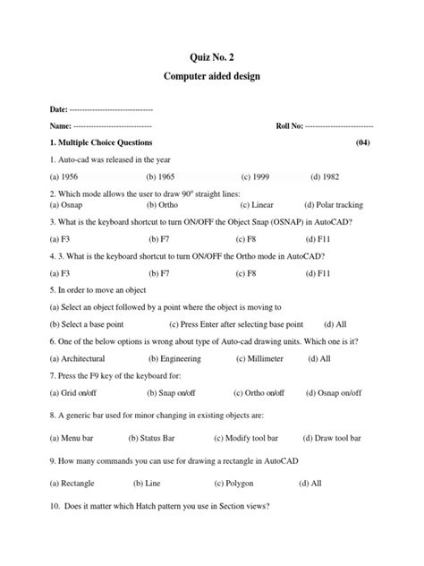 Autocad Quiz Pdf System Software Software Development