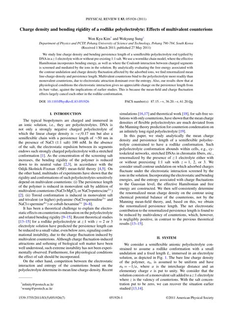 Pdf Charge Density And Bending Rigidity Of A Rodlike Polyelectrolyte Effects Of Multivalent