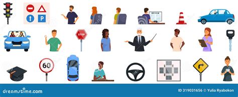 Driving School Lessons Vector A Collection Of Icons For Various