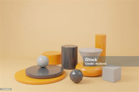 3d 렌더링 장면에서 다색 기하학적 모양 트렌디 한 색상의 비즈니스 프리젠 테이션 등을위한 추상 제품 연단 0명에 대한 스톡