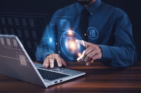 Premium Photo Businessman Using Computer For Dms Documents Management And Erp Software For