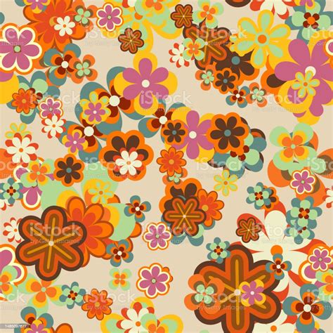 다채로운 꽃 벡터 완벽 한 패턴입니다 복고풍 70년대 스타일의 향수를 불러일으키는 패션 섬유 대담한 배경 서머 리조트 프린트 데이지 플라워 파워 0명에 대한 스톡 벡터 아트