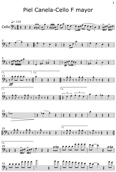Piel Canela Cello F Mayor Sheet Music For Cello