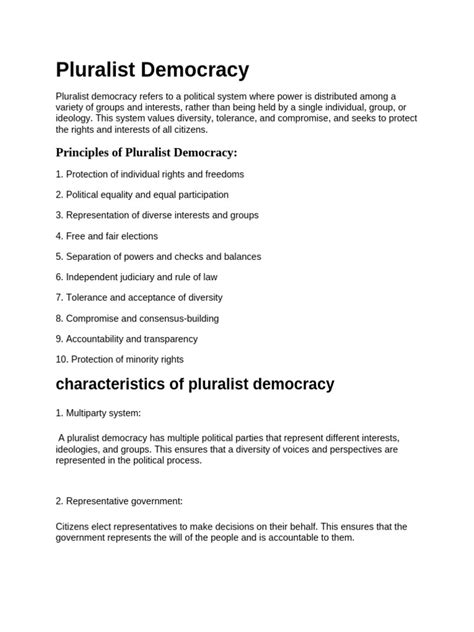 Pluralist Democracy1 Pdf Democracy Political Ideologies