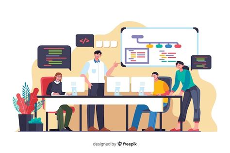 Premium Vector Cartoon Programmers Employee Working As Team