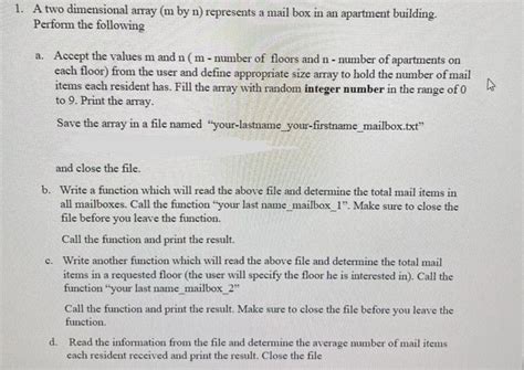 Solved A Two Dimensional Array M By N Represents A Mail