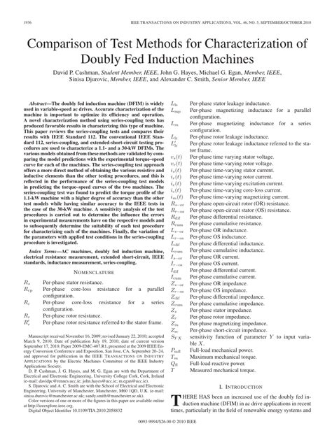 Pdf Comparison Of Test Methods For Characterization Of Doubly Fed Induction Machines