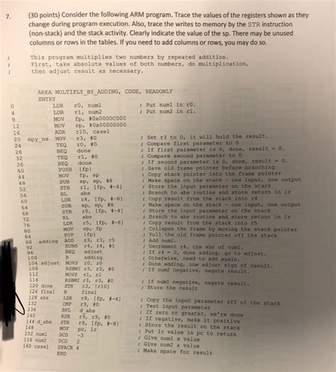 30 Points Consider The Following Arm Program Trace