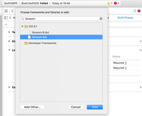 已解决 swift编译SwiftXMPP出错找不到库libresolv dylib 在路上