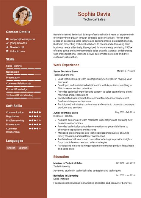 Technical Sales Resume Example For 2025 Free Samples Cvdesignerai