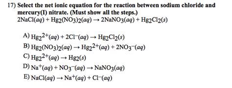 Solved Select The Net Ionic Equation For The Reaction Chegg