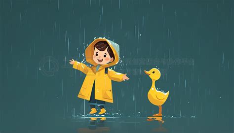 插画ai数字艺术 穿着雨衣的小孩和小鸭子一起在雨中玩耍的插画 Ai平面元素免费下载png格式4032像素编号70811632 千图网