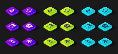 승객 사다리 제트 전투기 공항의 금속 탐지기 파일럿 모자 마이크와 레이더 아이콘헤드폰을 설정합니다 벡터 3차원 형태에 대한 스톡 벡터 아트 및 기타 이미지 Istock