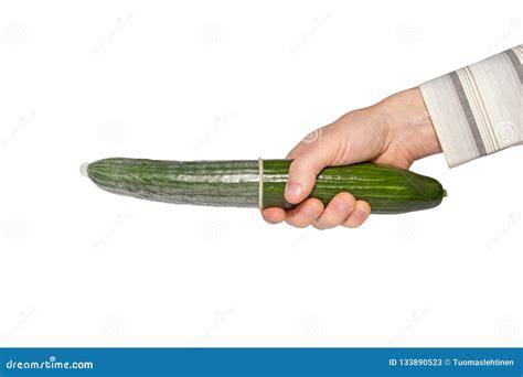 Holding A Cucumber With A Condom Stock Image Image Of Concept Care
