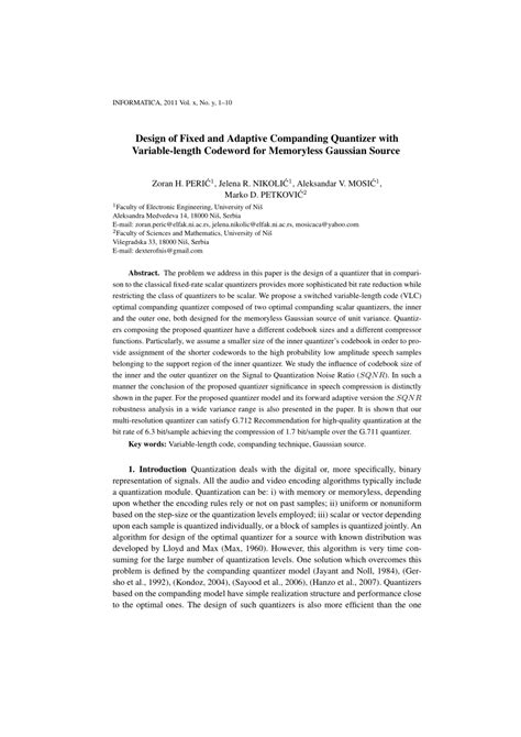 Pdf Design Of Fixed And Adaptive Companding Quantizer With Variable