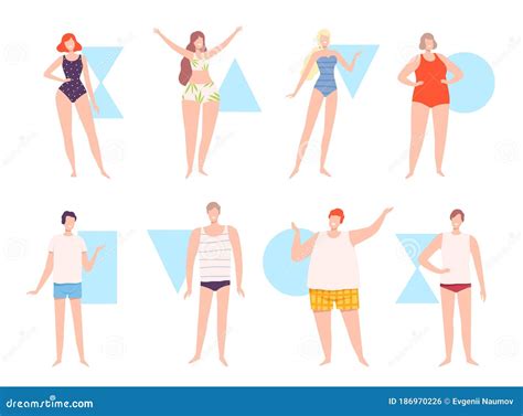 Five Types Of Male And Female Body Shapes Set Hourglass Inverted Triangle Round Rectangle