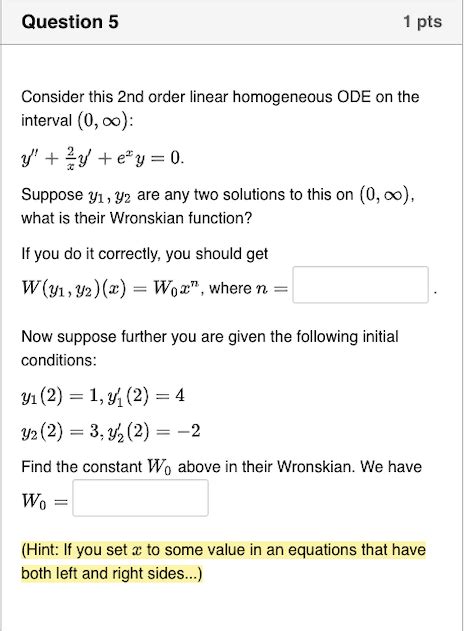 Solved Consider This 2 Nd Order Linear Homogeneous Ode On