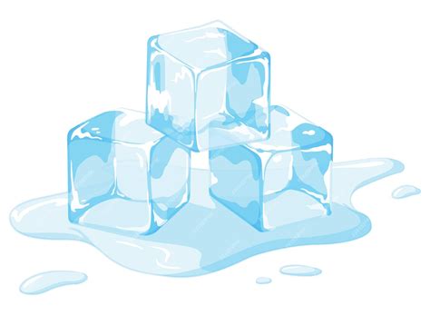 Ice Cubes Melting Cold Water Puddle Premium Vector