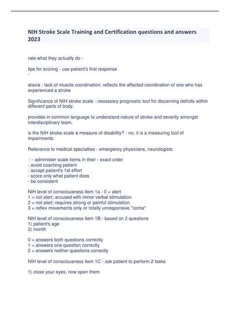 NIH Stroke Scale Training And Certification Questions And Answers NIH Stroke Scale