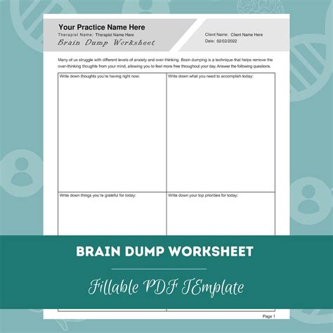 Brain Dump Worksheet Editable Fillable Pdf Template For Counselors