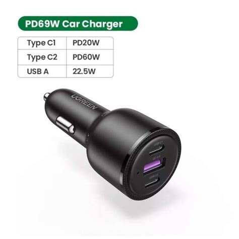 Jual Ugreen Pd 69 Watt Super Car Charger With 3 Ports Black 20467 Di