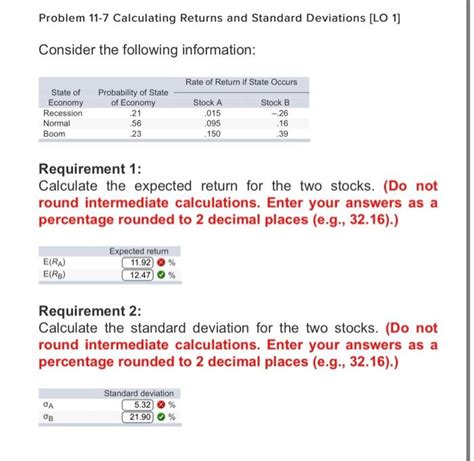 solved problem 11 7 calculating returns and standard