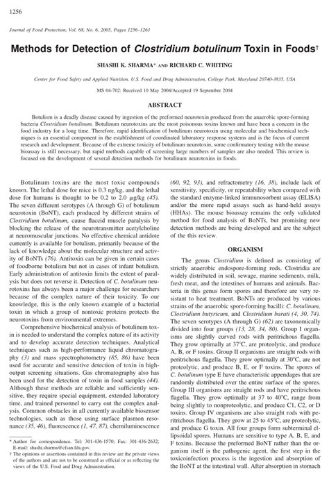 Pdf Methods For Detection Of Clostridium Botulinum Toxin In Foods