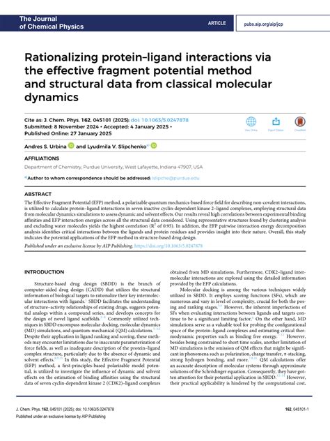 Rationalizing Proteinligand Interactions Via The Effective Fragment Potential Method And