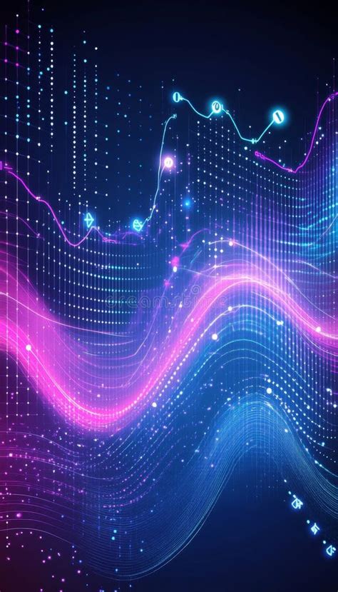 Abstract Financial Data Chart Smooth Lines Data Markers Glowing Lights Dark Blue Background