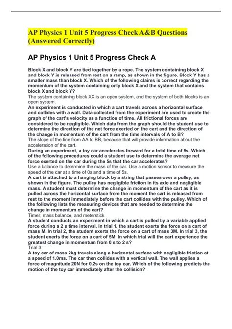 AP Physics Unit Progress Check A B Questions Answered Correctly AP Physics Unit