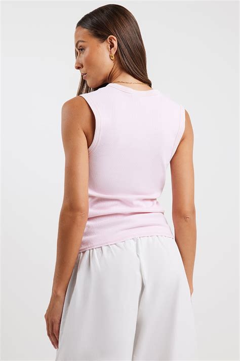 Bassike Low Scooped Rib Tank Powder Pink Stylerunner