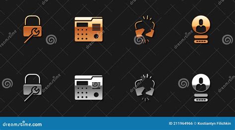 Set Lock Repair House Intercom System Broken Or Cracked Lock And Create Account Screen Icon