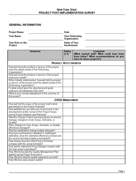 N Y S Project Post Implementation Survey Ew Ork Tate Pdf Risk
