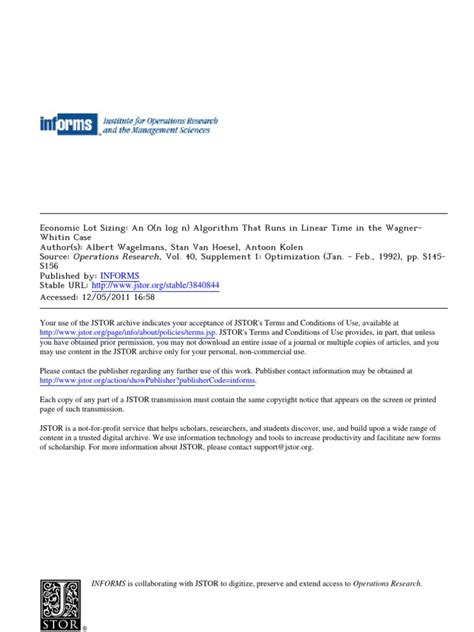 Pdf Economic Lot Sizing An Algorithm That Runs In Linear Time In The