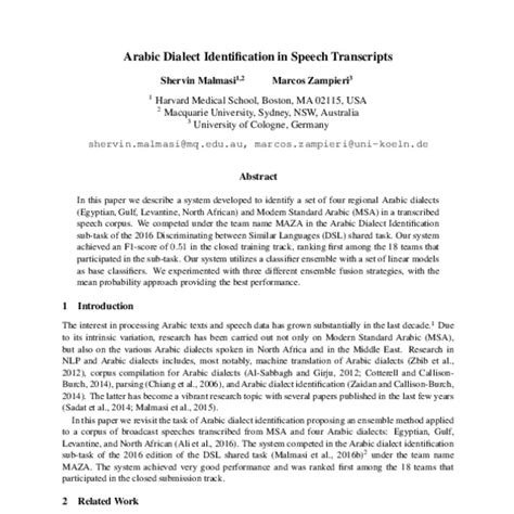 Arabic Dialect Identification In Speech Transcripts Acl Anthology