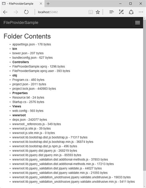 File Provider Sample Application Listing Both Physical Files And