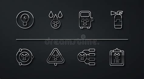Set Line Light Bulb With Concept Of Idea Radioactive Fire Extinguisher Triangle Radiation