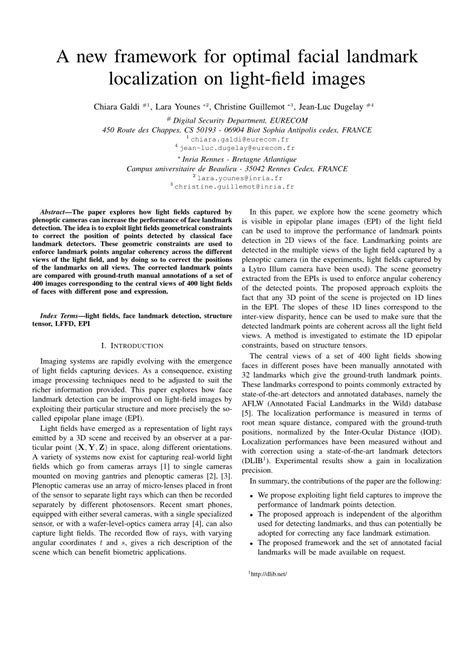 Pdf A New Framework For Optimal Facial Landmark Localization On Light