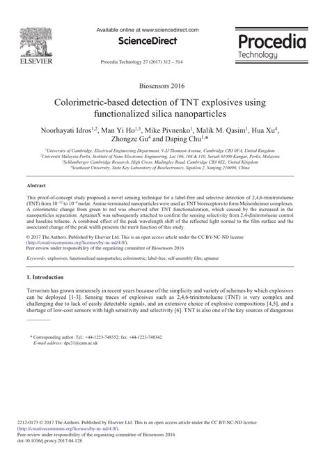 Pdf Colorimetric Based Detection Of Tnt Explosives Using