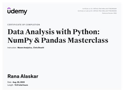 I Completed The Data Analysis With Python Numpy And Pandas Masterclass