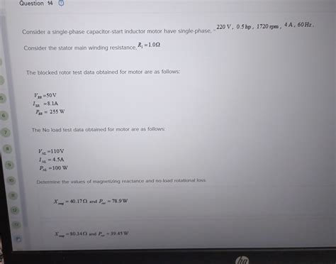 Solved Question Consider A Single Phase Capacitor Start Chegg