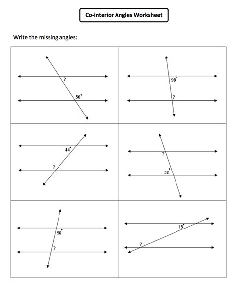 Geometry Transversal Angles Worksheet
