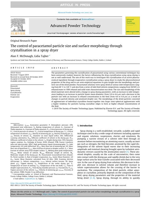 The Control Of Paracetamol Particle Size And Surface Morphology Through Pdf