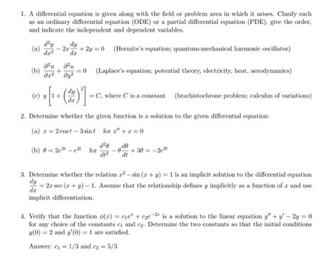 solved 1 a differential equation is given along with the