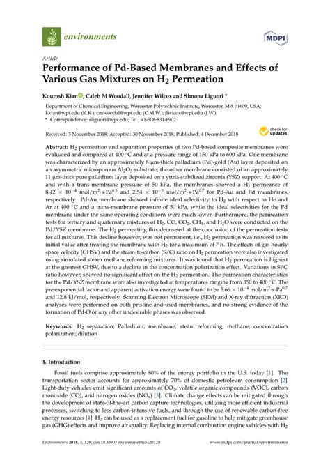 Pdf Performance Of Pd Based Membranes And Effects Of Various Gas Mixtures On H2 Permeation